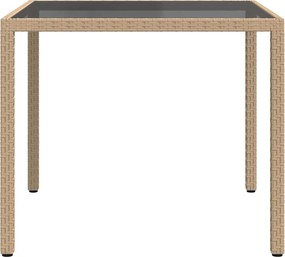 Zahradní stůl 90 x 90 x 75 cm tvrzené sklo a polyratan béžový 316703