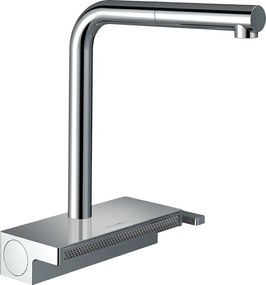 Hansgrohe M81, dřezová baterie Aquno Select s výsuvnou koncovkou a plochým sprchovým proudem, sBox, chromová, 73830000