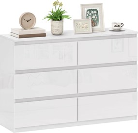 HOMCOM komoda se 6 dřevěnými zásuvkami, moderní a všestranná ložnicová komoda, 112x34x75 cm, bílá