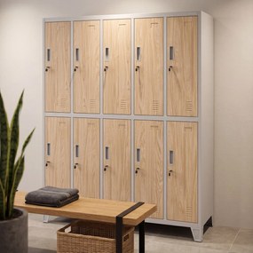 Šatní skříň BOZP 10-dveřová šedá / dub sonoma: Eco Design BARTEK 1360 x 1720 x 450 mm