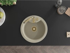 Mexen Diego, granitový dřez 488x488x167 mm, 1-komorový, béžová se zlatým sifonem, 6512481000-69-G