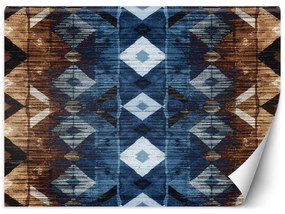 Fototapeta, Geometrický vzor modro-hnědý - 300x210 cm