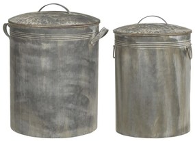 2ks kulatý plechový zinkový antik kbelík s víkem Planters - Ø 36*49/ Ø 30*44 cm