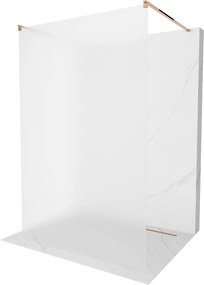 Mexen Kioto, průchozí sprchová zástěna 100 x 200 cm, 8mm sklo námraza, 2x růžové zlato stabilizační rozpěra, 800-100-002-60-30