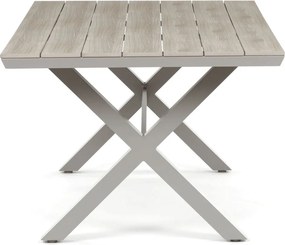 Stůl zahradní 180x100x75, deska polywood v dekoru světlého dubu, hliníková konstrukce, béžová barva