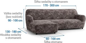 Bielastické potahy MARMO hnědé sedačka s otomanem vlevo (š. 170 - 300 cm)