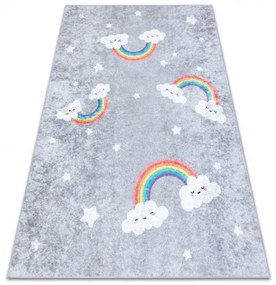 Dywany Luszczow Dětský kusový koberec JUNIOR 52063.801 pratelný  Duha, mraky pro děti protiskluz, šedá Rozměr koberce: 140 x 190 cm