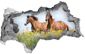 Wallmuralia Díra 3D fototapeta Dva koně ve cvalu 95x73 cm