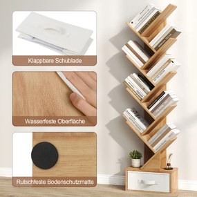 Costway 10 Tier Tree Bookshell se zásuvkovou podlahou Stojací úložná police