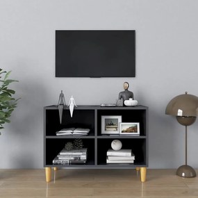 TV stolek nohy z masivního dřeva šedý vysoký lesk 69,5x30x50 cm