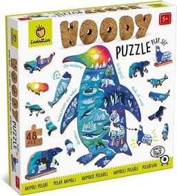 Dřevěné puzzle ludattica woody polární zvířátka, dřevěné puzzle, 48 dílků