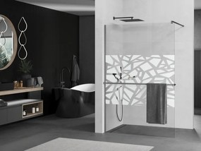 Mexen Kioto+, sprchová zástěna Walk-In s poličkou a věšákem 90 x 200 cm, 8mm čiré sklo bílý vzor, ​​grafitový profil, 800-090-121-95-85