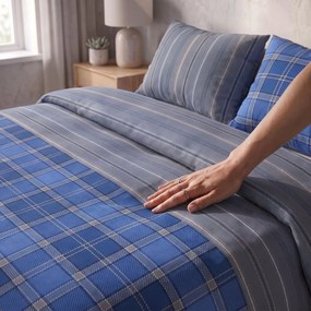 Bavlněné povlečení DELUX CAMPUS modré - 1x 240/220, 2x 70/90cm