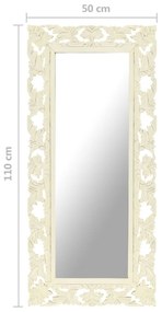Ručně vyřezávané zrcadlo bílé 110 x 50 cm masivní mangovník - Default Title