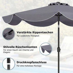 Costway Slunečník 270 cm s funkcí klikání a naklápění s 8 kovovými žebry, šedá