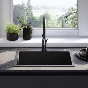 Rea Liam, ocelový kuchyňský dřez 530x450x200mm + sifon, černá matná, ZLE-06008