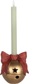 Bronzový antik svícen rolnička s mašlí na úzkou svíčku - 13*12*13 cm