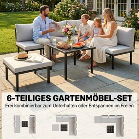 Outsunny 6dílná venkovní lounge souprava pro 5–6 osob — 2místná sedačka, rohové křeslo, 2 bezloketní křesla, podnožka a kovový stolek — silné polštář…