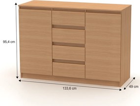 2 dveřová komoda se 4 šuplíky, buk, HANY 2 NEW 010