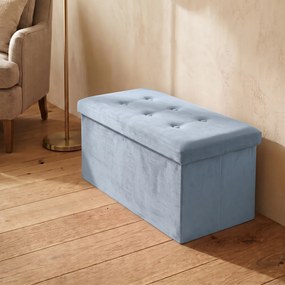 Obdélníkový velurový taburet se schránkou, skládací, 76 × 38 × 38 cm, modrý