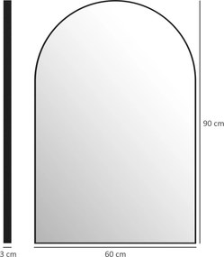 HOMCOM Zakřivené Zrcadlo na Zeď, Koupelnové Zrcadlo, 60 x 90 cm, vysoké rozlišení, s hliníkovým rámem, pro ložnici, obývací pokoj, předsíň, černé