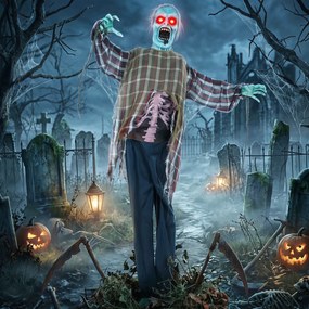 HOMCOM Animovaný Halloween zombie v životní velikosti, 170 cm, s aktivací zvukem a dotykem, hrůzostrašná dekorace