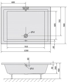 Polysan DEEP hluboká sprchová vanička s konstrukcí, obdélník 120x90x26cm, bílá, 72392