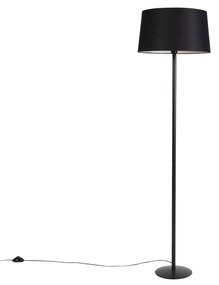 Černá stojací lampa s černým plátěným stínidlem 45 cm - Simplo