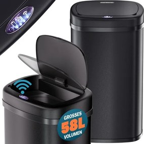 Bezdotykový Jumbo odpadkový koš 58l černá USB kabel zdarma