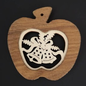 AMADEA Dřevěná ozdoba z masivu s vkladem - jablko se zvonky 7 cm