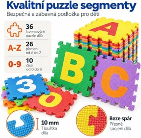 Pěnové puzzle na zem 3,6 m², 36 dílů, písmena a čísla