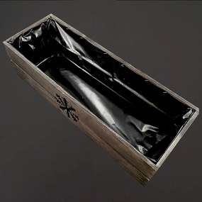 AMADEA Dřevěný vánoční truhlík s vločkou tmavý, uvnitř s černou fólií, 62x21,5x17cm, český výrobek