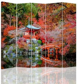 Ozdobný paraván Japonská zahrada - 180x170 cm, pětidílný, obustranný paraván 360°
