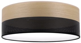 Stropní svítidlo Wood, 1x dýha zlatý dub/černé plastové stínítko, (bílé plexisklo), (fi 40cm)