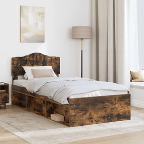 Rám postele s čelo Kouřový dub 75 x 190 cm Masivní borové dřevo 3412965