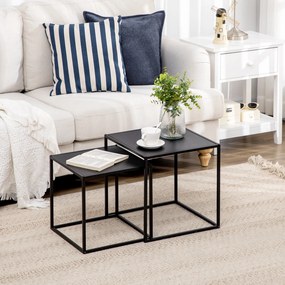 HOMCOM konferenční stolek sada 2 stolků moderní design ocelový rám do 10 kg černý 120x59x45cm do obývacího pokoje | Aosom.de