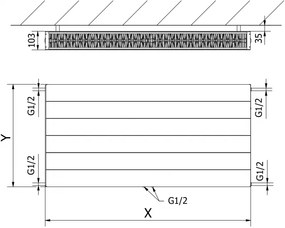 Mexen Line CCL22, panelový radiátor 600 x 1600 mm, spodní středové připojení, 2532 W, antracitová, W6C22L-060-160-66