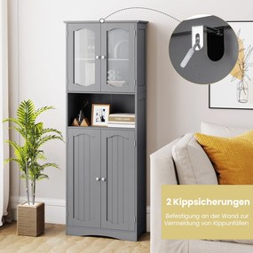 Costway Koupelnová skříňka, volně stojící vysoká s 4 dvířky a nastavitelnou