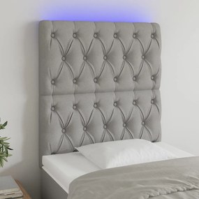 Čelo postele s LED světle šedé 80x7x118/128 cm textil