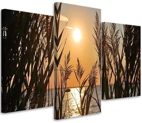 Obraz na plátně třídílný Západ slunce u jezera - 120x80 cm