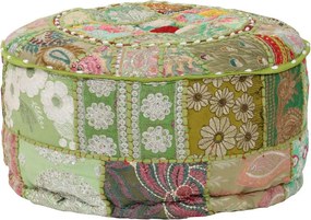 Sedací puf patchwork kulatý bavlna ruční výroba 40x20 cm zelený 246573