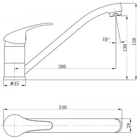 Baterie dřezová stojánková, ramínko 22cm, 35mm, chrom, BALLETTO