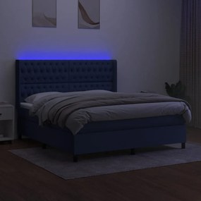 Box spring postel s matrací a LED modrá 180x200 cm textil 3138579