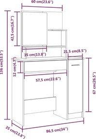 vidaXL Toaletní stolek sada 86,5 x 35 x 136 cm [3114148] Barva: šedá sonoma