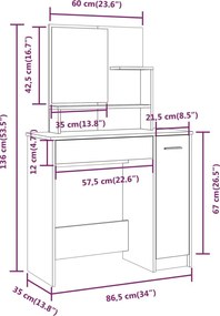 vidaXL Toaletní stolek sada 86,5 x 35 x 136 cm [3114148] Barva: Černá