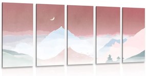 5-dílný obraz měsíc nad pastelovými horami