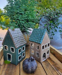 Zelený porcelánový domek svícen na čajovou svíčku Candle House - 9*8*15 cm