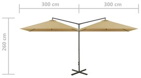 vidaXL Marketos Dvojitý zahradní slunečník s ocelovou tyčí taupe 600 x 300 cm