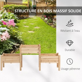 Vyvýšený záhon Outsunny se třemi dvoupatrovými kontejnery 184L x 45Š x 80V cm z předběžně ošetřeného jedlového dřeva pro zavlažování