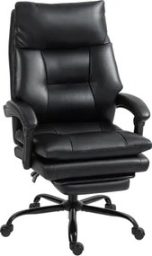 HOMCOM kancelářská židle s výškově nastavitelnou a až 135° sklopnou opěrkou, z černé PU kůže, 65x76x113-121 cm